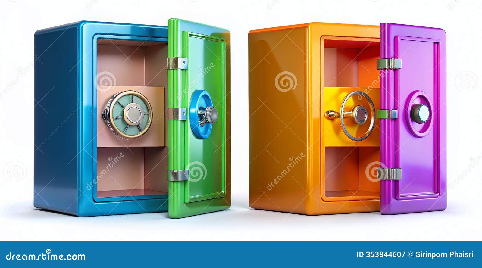 Cartoon Metal Safe Set Open and Closed Safes in 3D Rendering Perfect ...
