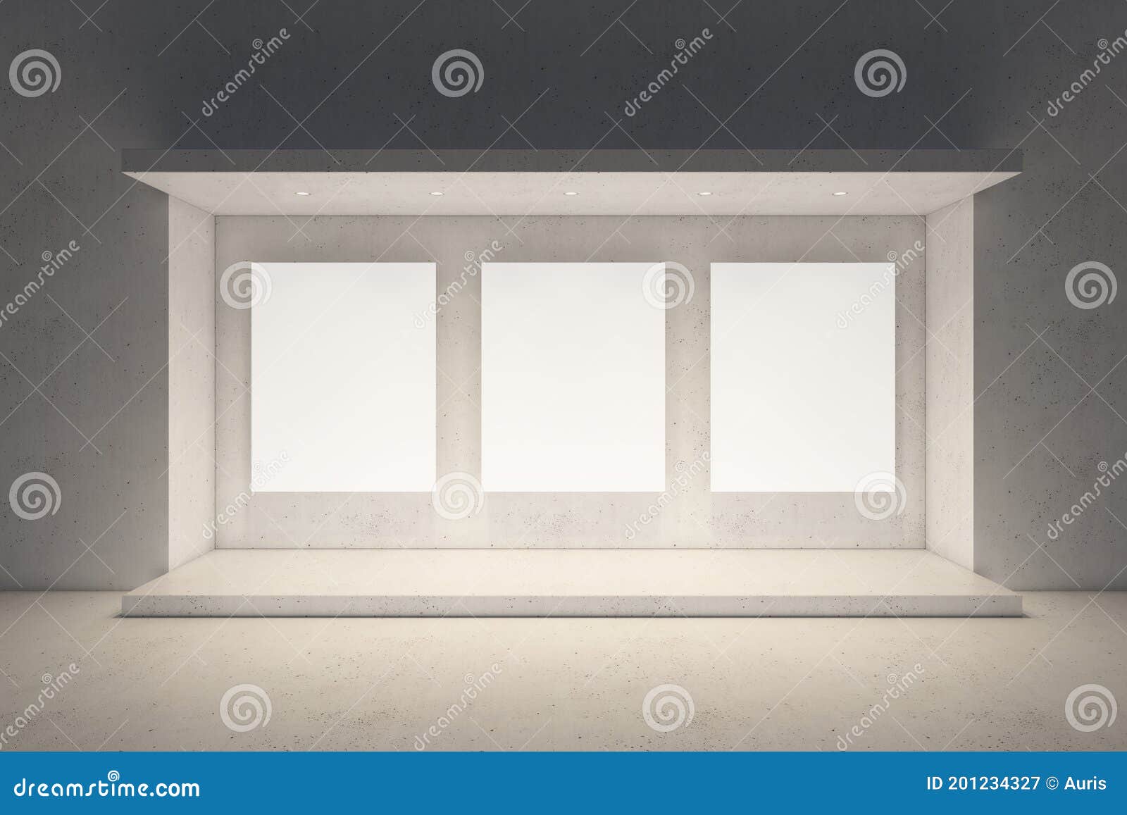 Showcase of a Shop with Blank Banners at Night Lighting Stock ...