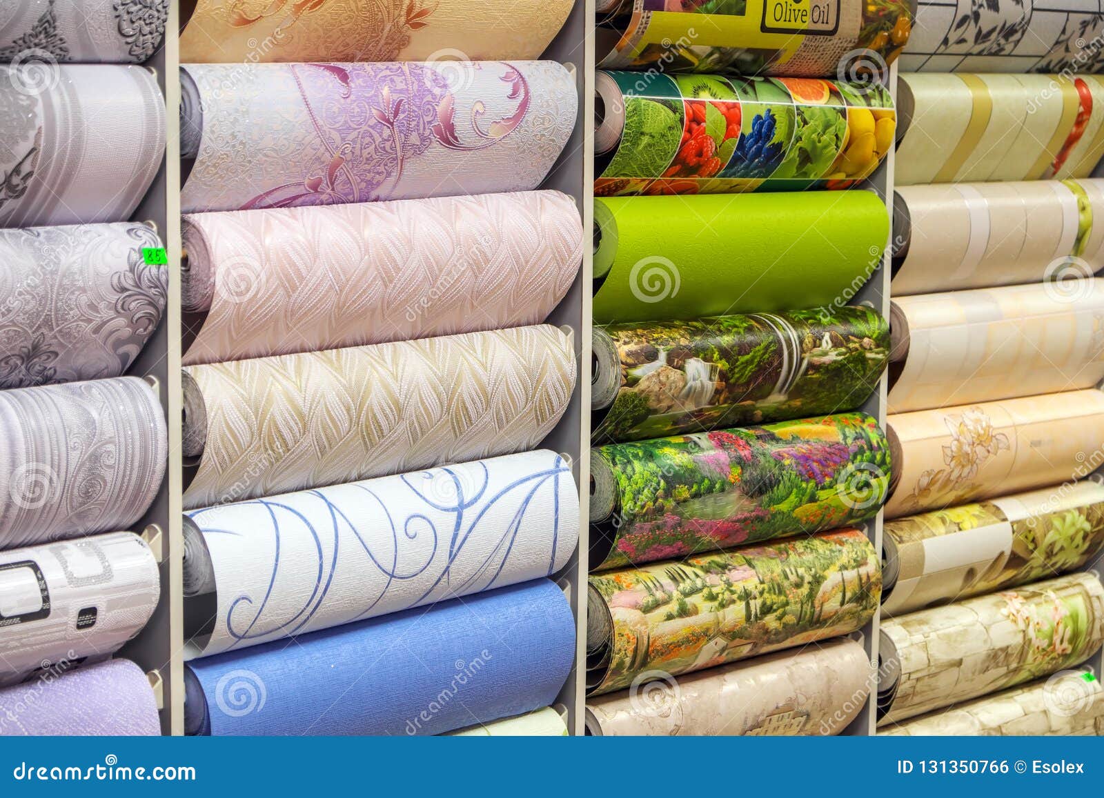 Showcase in Shop with Wallpaper. Stock Photo - Image of decor, cover ...