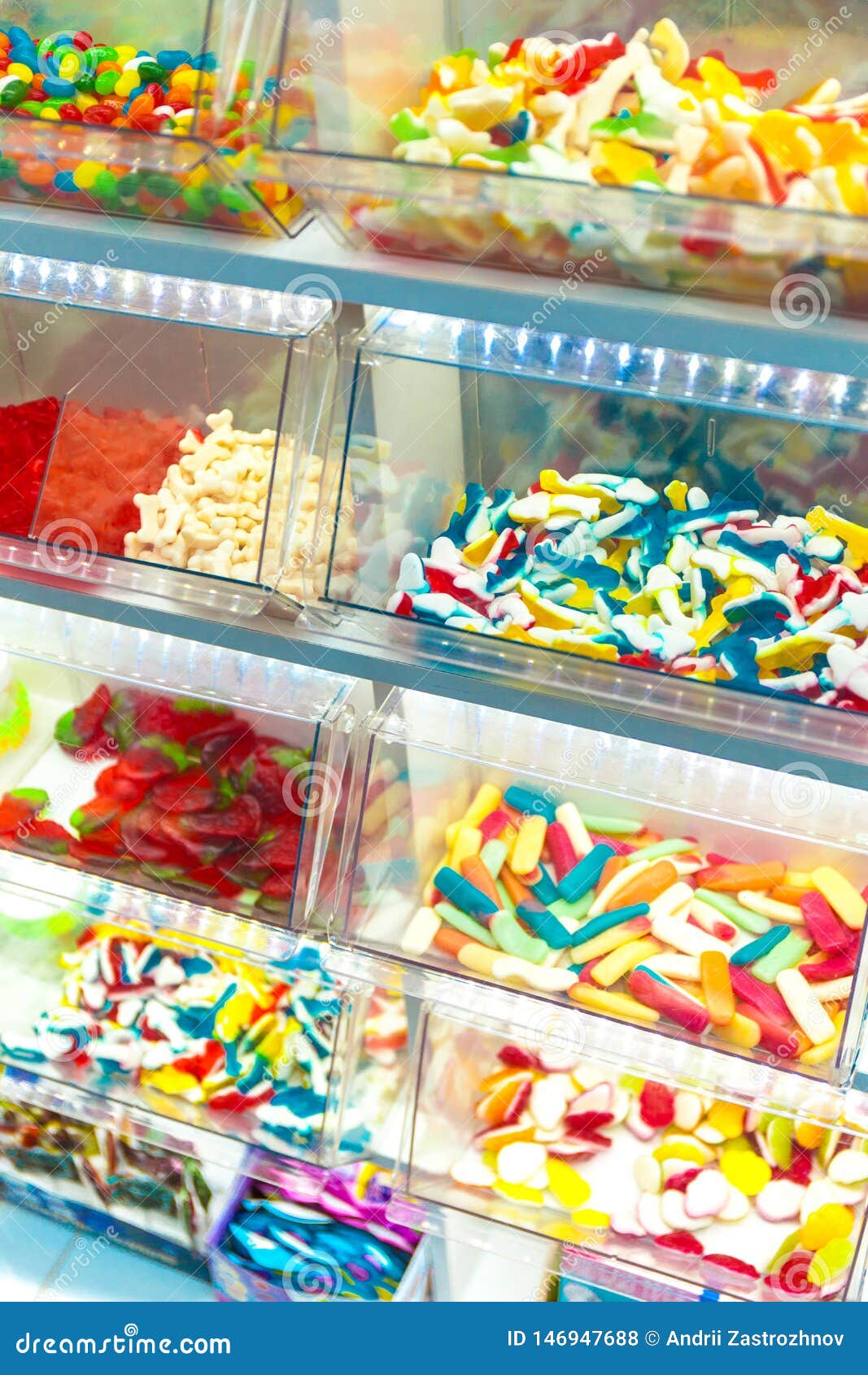 Showcase of Sweet Multi-colored Sweets and Caramels Stock Photo - Image ...