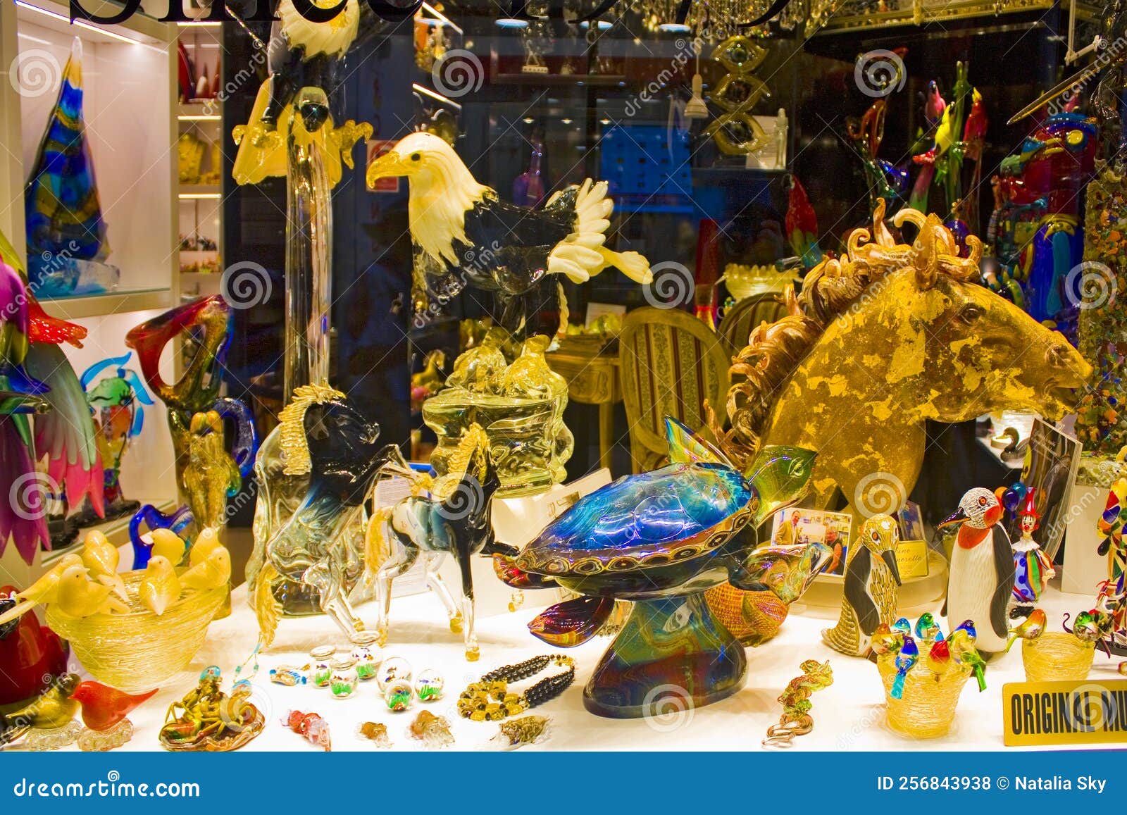 Showcase With Venetian Glass Murano Glass In The Store In Venice