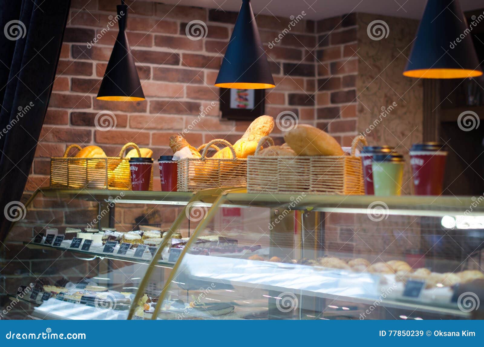 Showcases cafe editorial stock image. Image of chocolate - 77850239