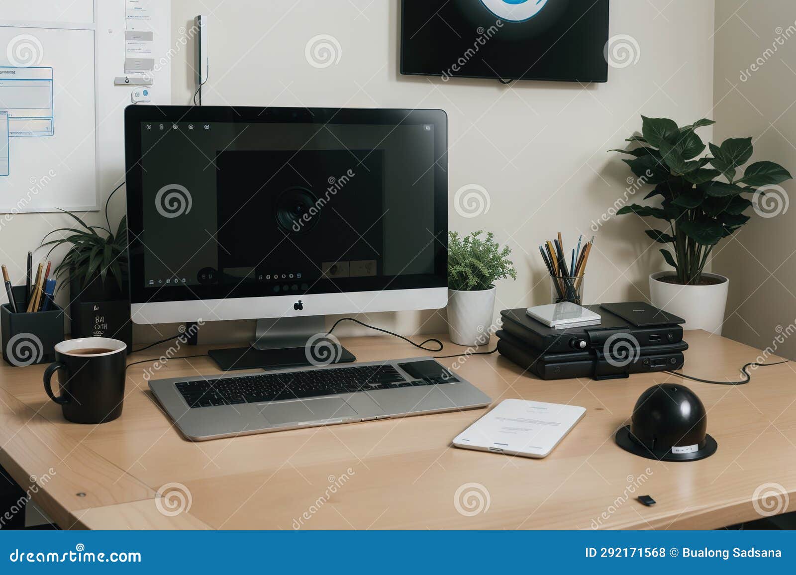 Siting by Desktop Computer and Making Notes. Working Remotely Having ...