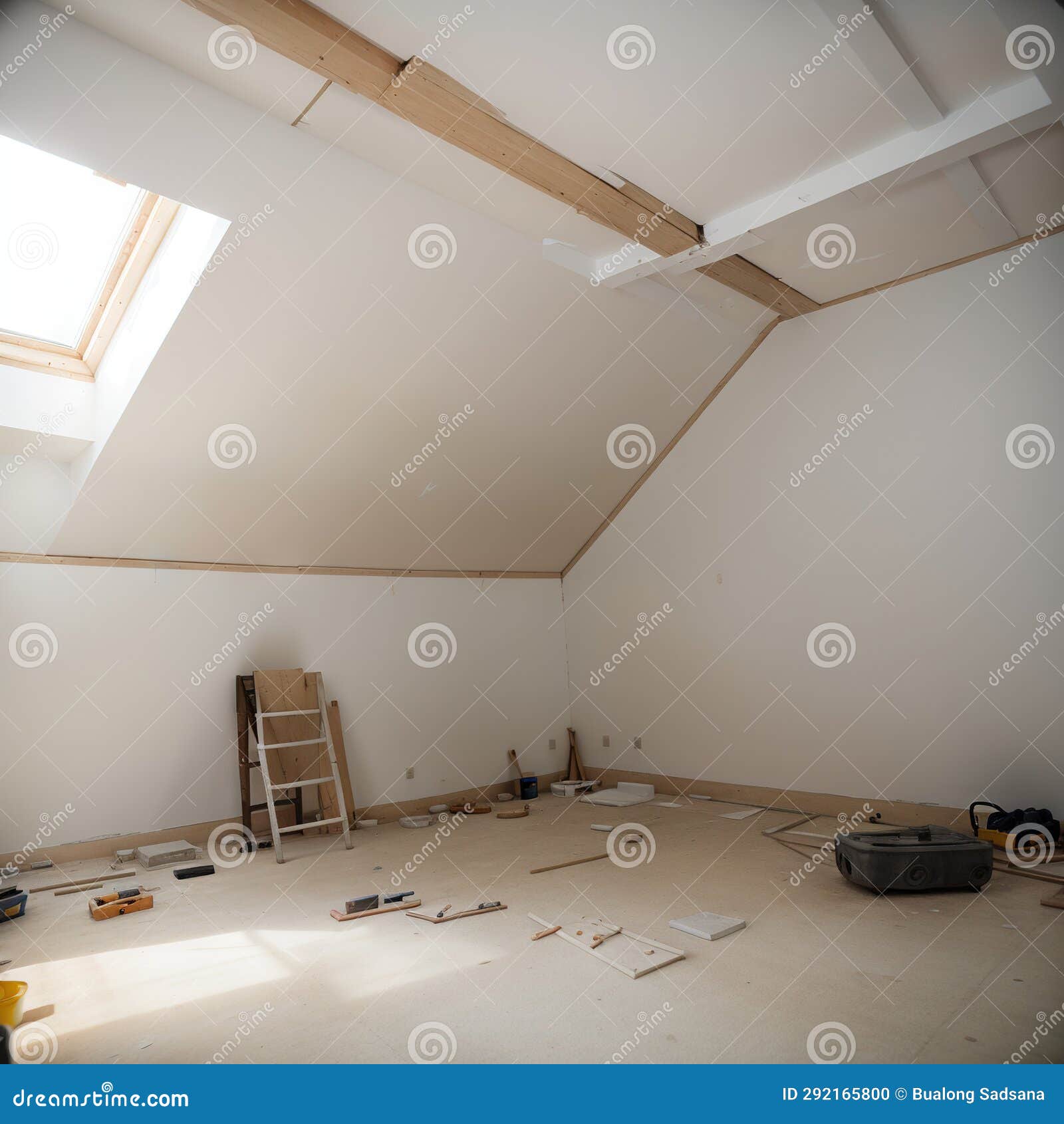 Spacious Empty Rooms in the Attic Floor after Filling Out the Work on ...