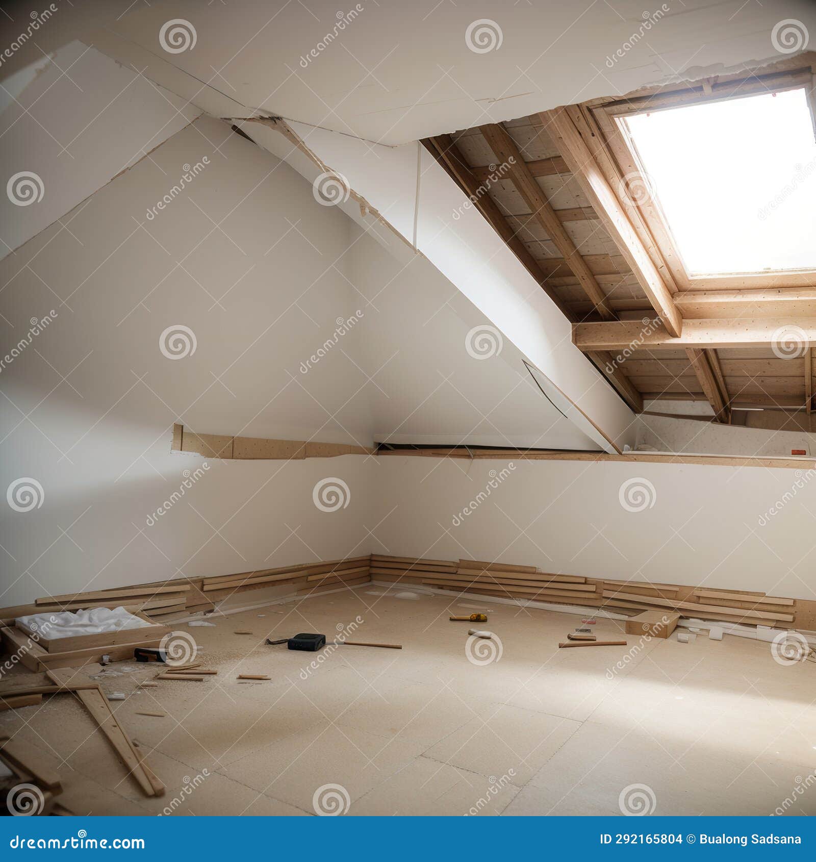 Spacious Empty Rooms in the Attic Floor after Filling Out the Work on ...
