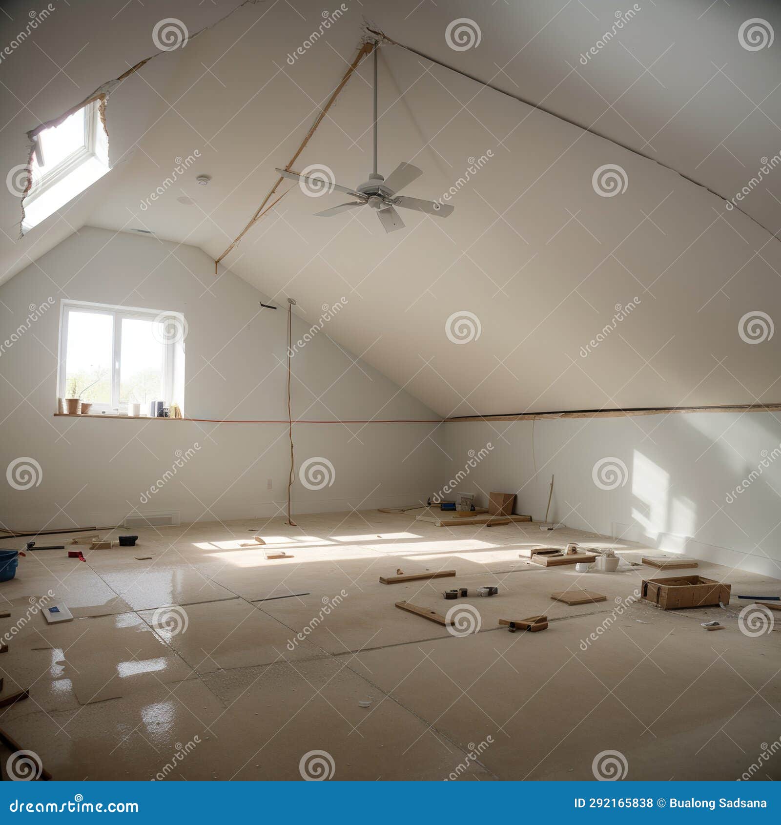 Spacious Empty Rooms in the Attic Floor after Filling Out the Work on ...