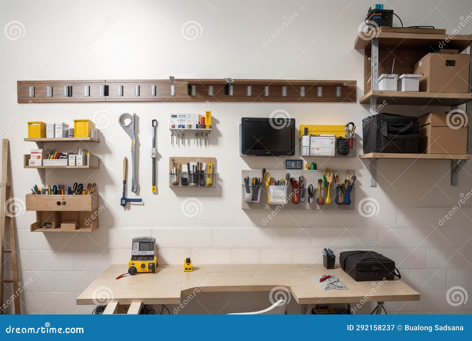 Workplace of Engineer with Peg Board on Wall Stock Illustration ...