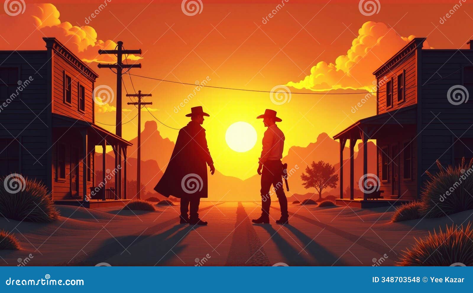 Showdown at Sunset Two Cowboys Face Off in the Wild West Stock ...