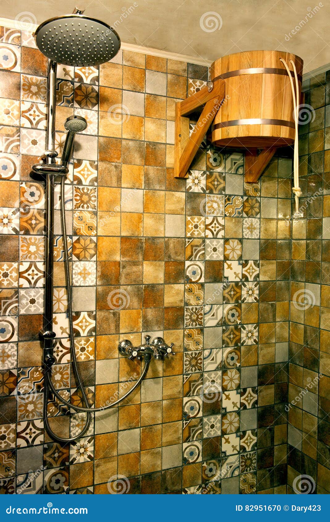 Shower and Barrel with Cold Water Stock Photo - Image of indoor, barrel ...
