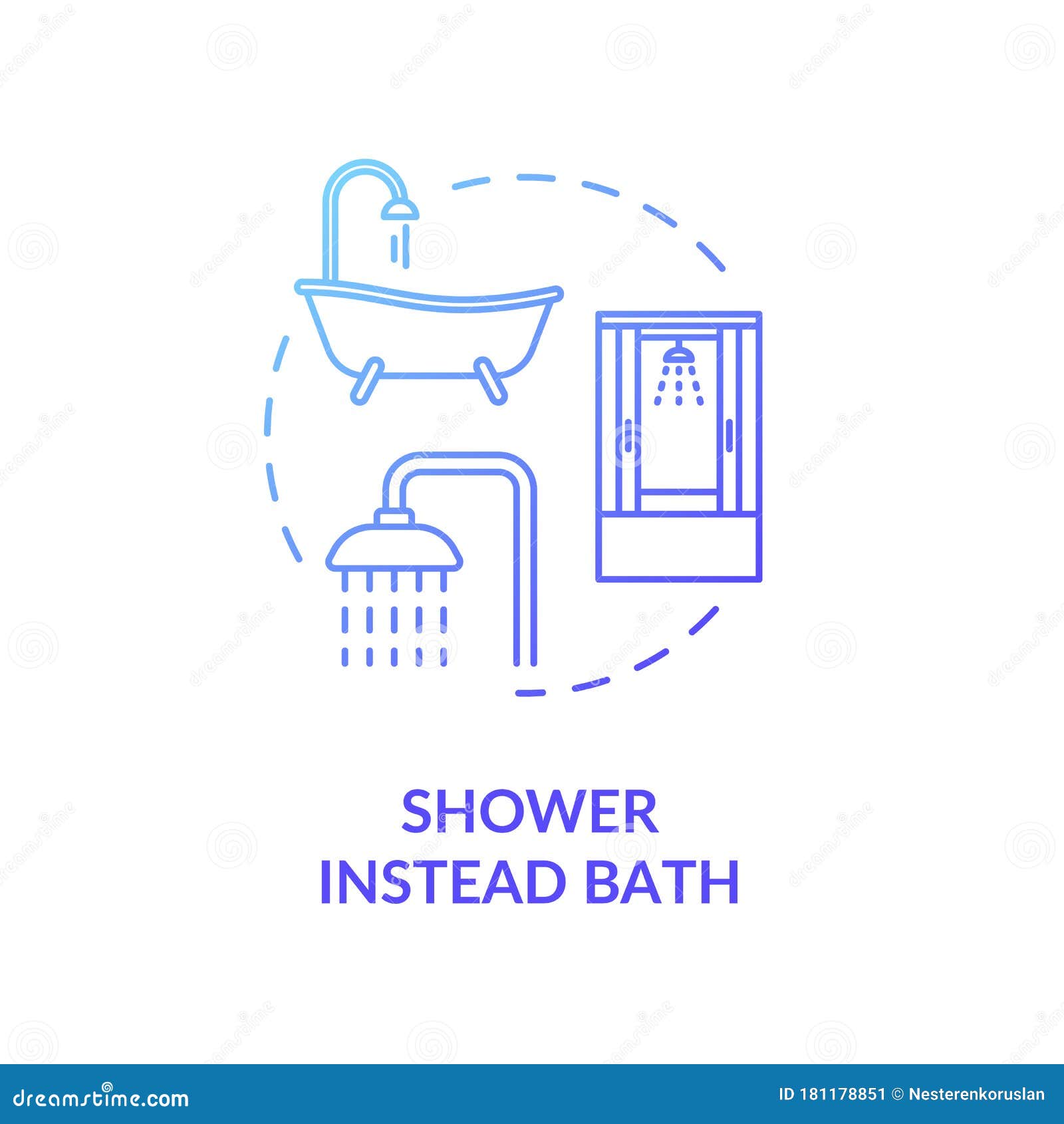 Shower Instead Bath Blue Concept Icon Stock Vector Illustration Of