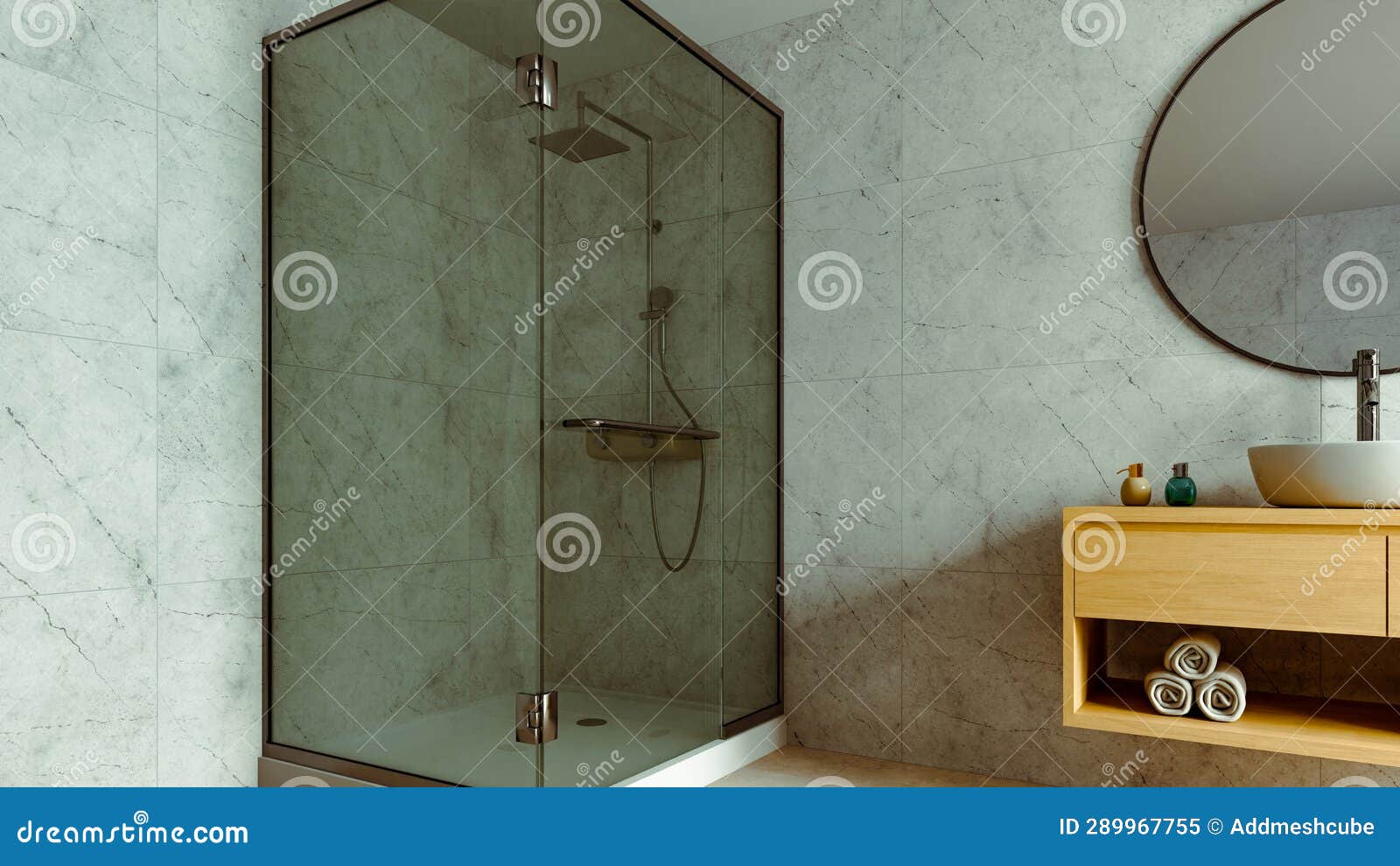 Shower Booth in Bathroom with Modern Interior, 3d Rendering Stock ...