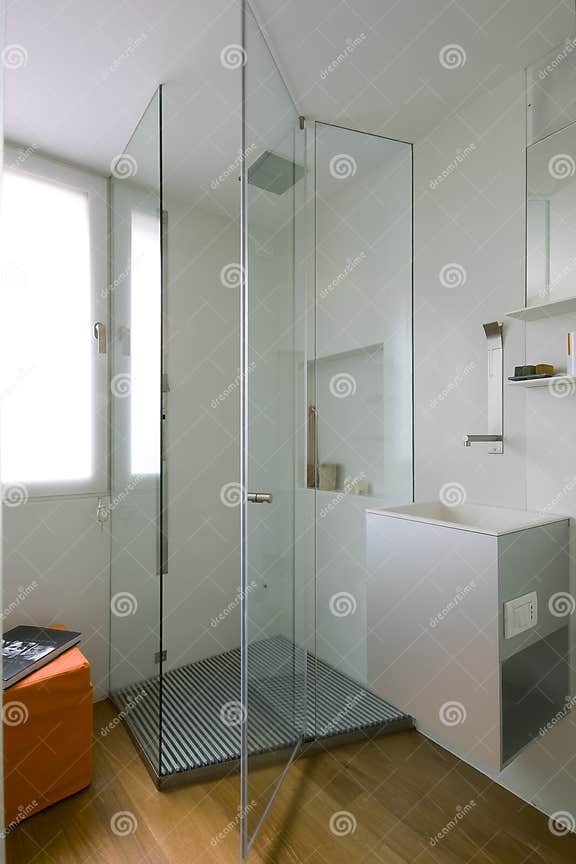 Shower Cubicle with Glass Partition Stock Photo - Image of modern ...