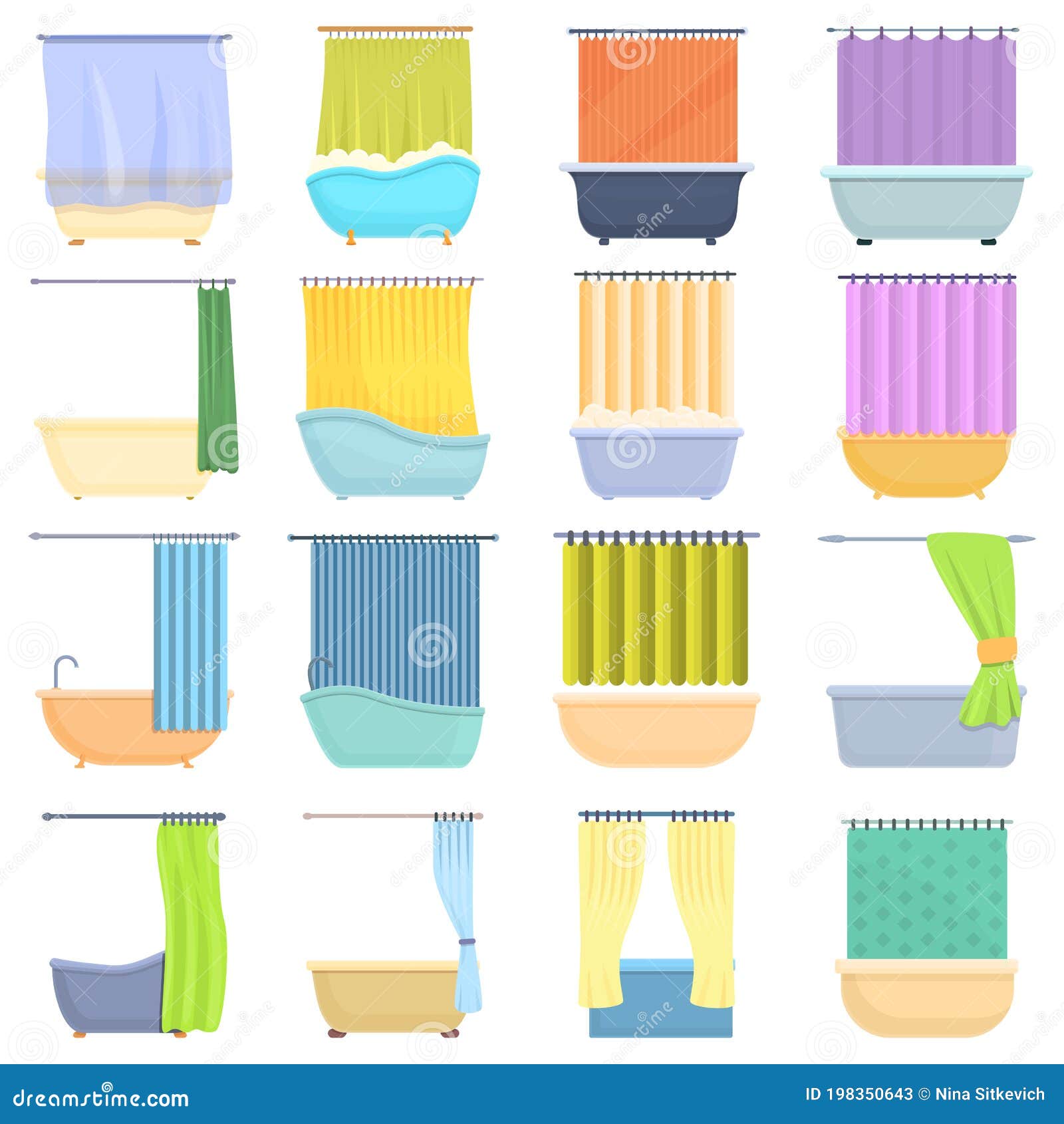 Shower Curtain Icons Set Cartoon Style Stock Vector Illustration Of