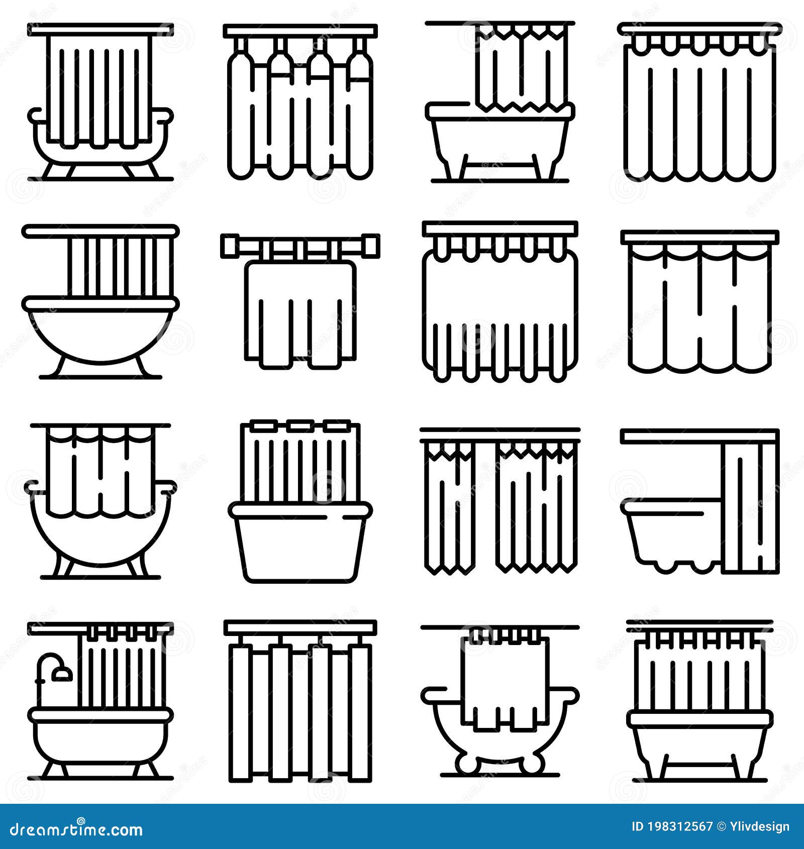 Shower Curtain Icons Set Outline Style Stock Vector Illustration Of