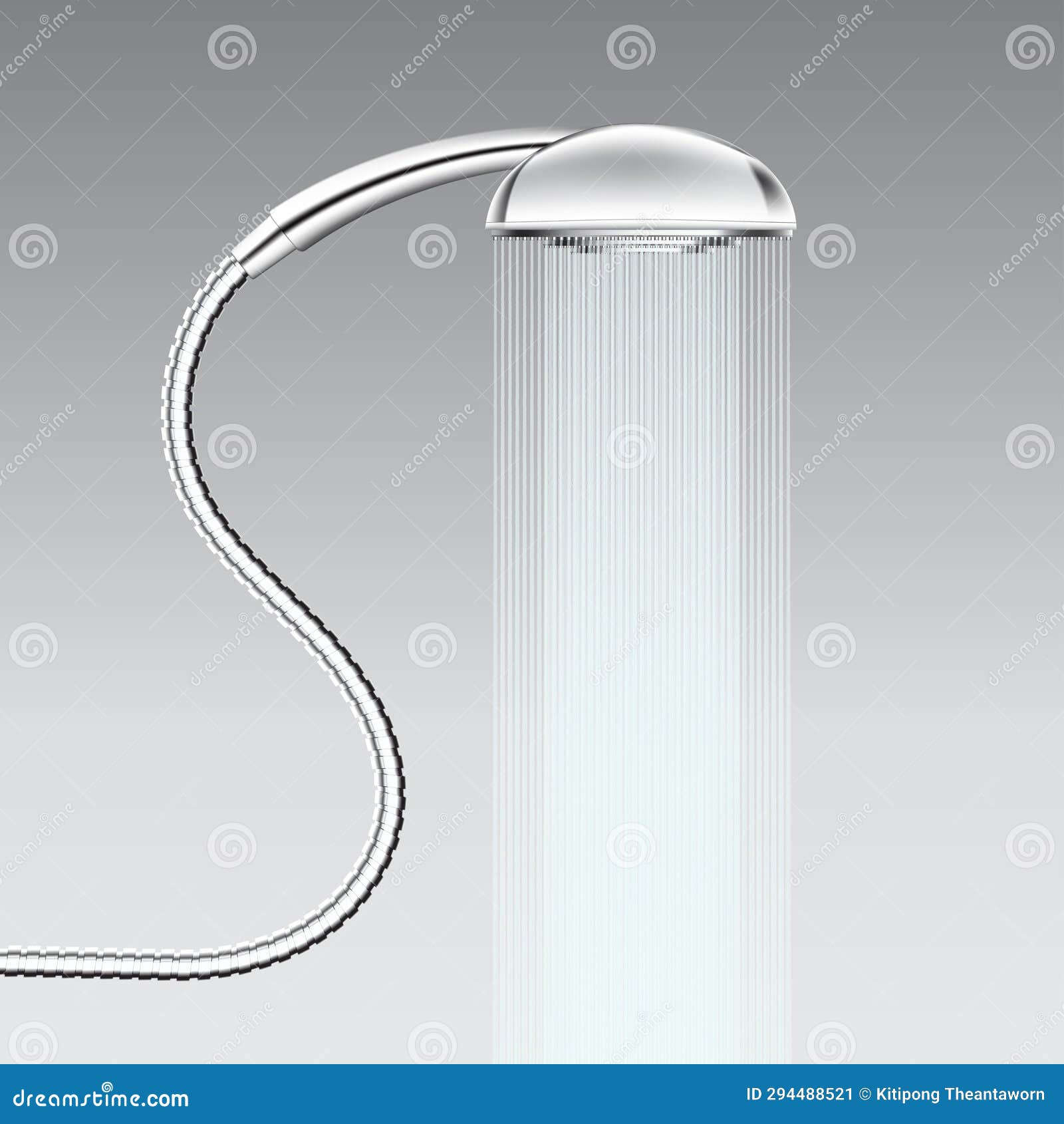 Vector Shower Head with Water Drops Flowing Isolated Over a Gray ...