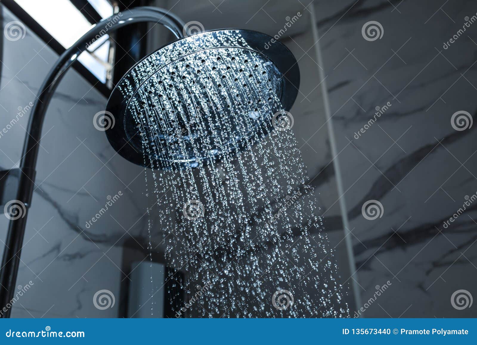 [shower Head] Shower Head in Bathroom with Water Drops Flowing Stock ...