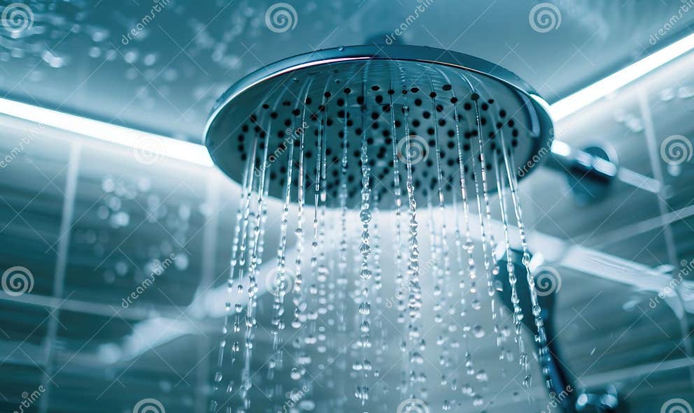 Shower Head in Modern Bathroom with Blurred Bokeh Background Stock ...