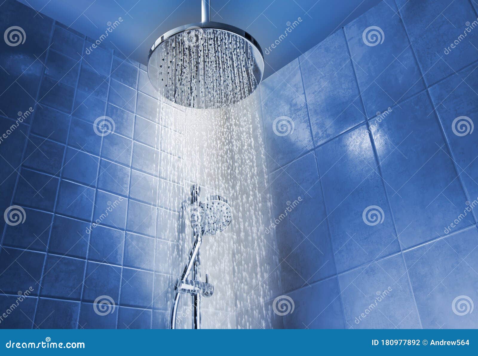 Shower Head with Running Water in Bathroom Stock Photo - Image of empty ...