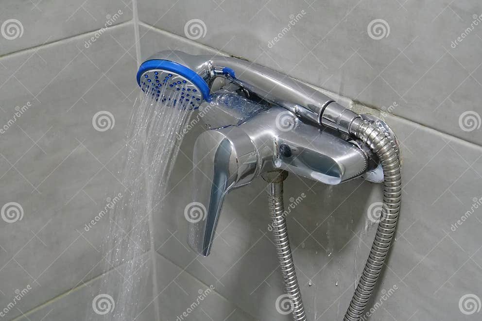 Shower. Morning Shower. Take a Shower. Clean Water Flows from Shower ...