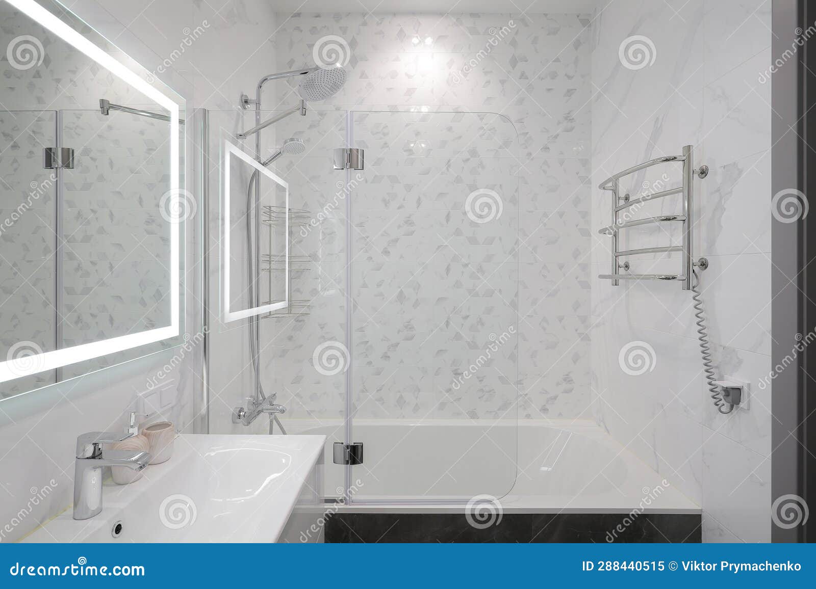 Shower Over the Bath in the the Bathroom Stock Image - Image of modern ...