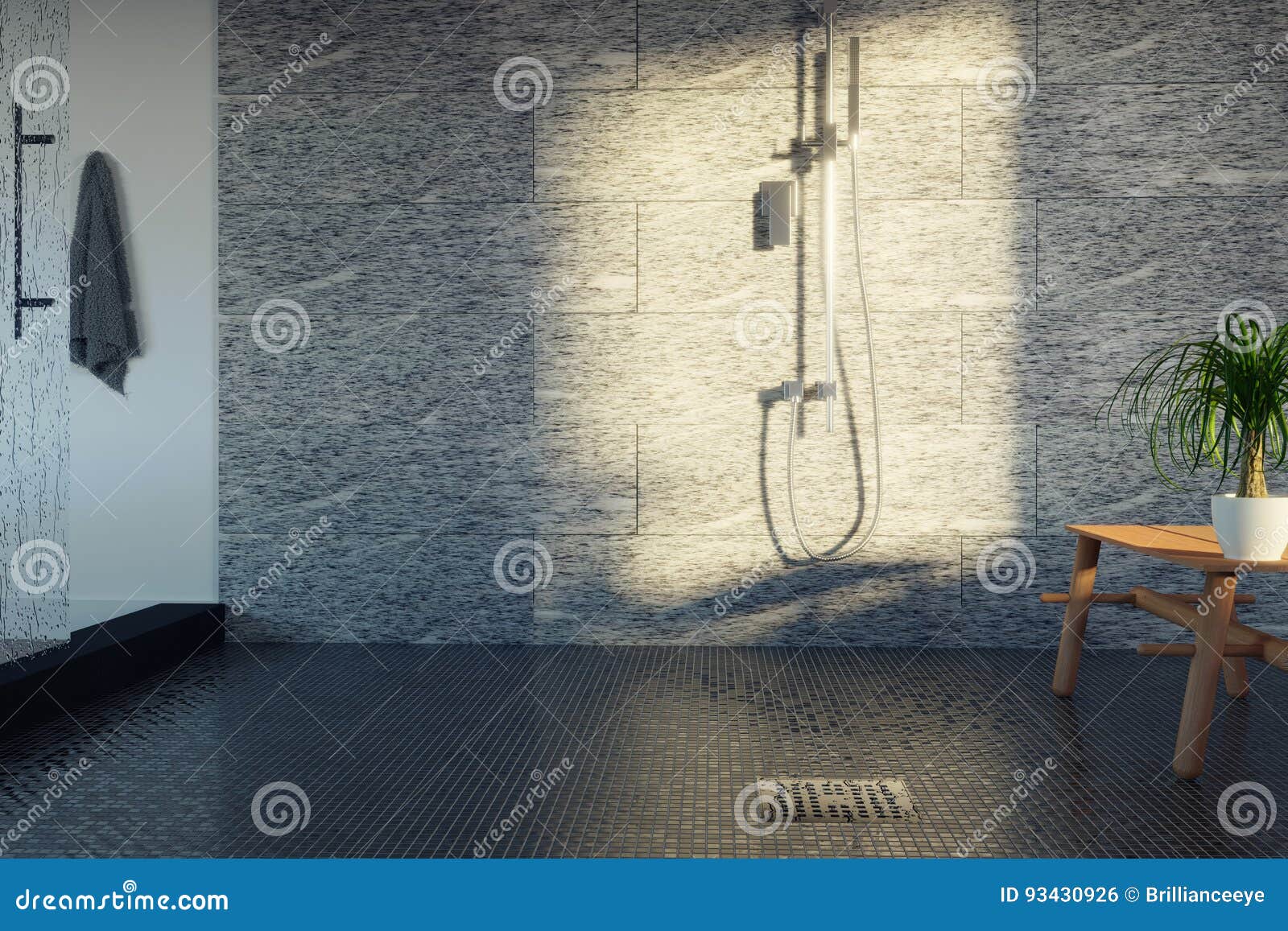 Shower Room with Rain Dropped Glass Wall in Warm Stock Illustration ...