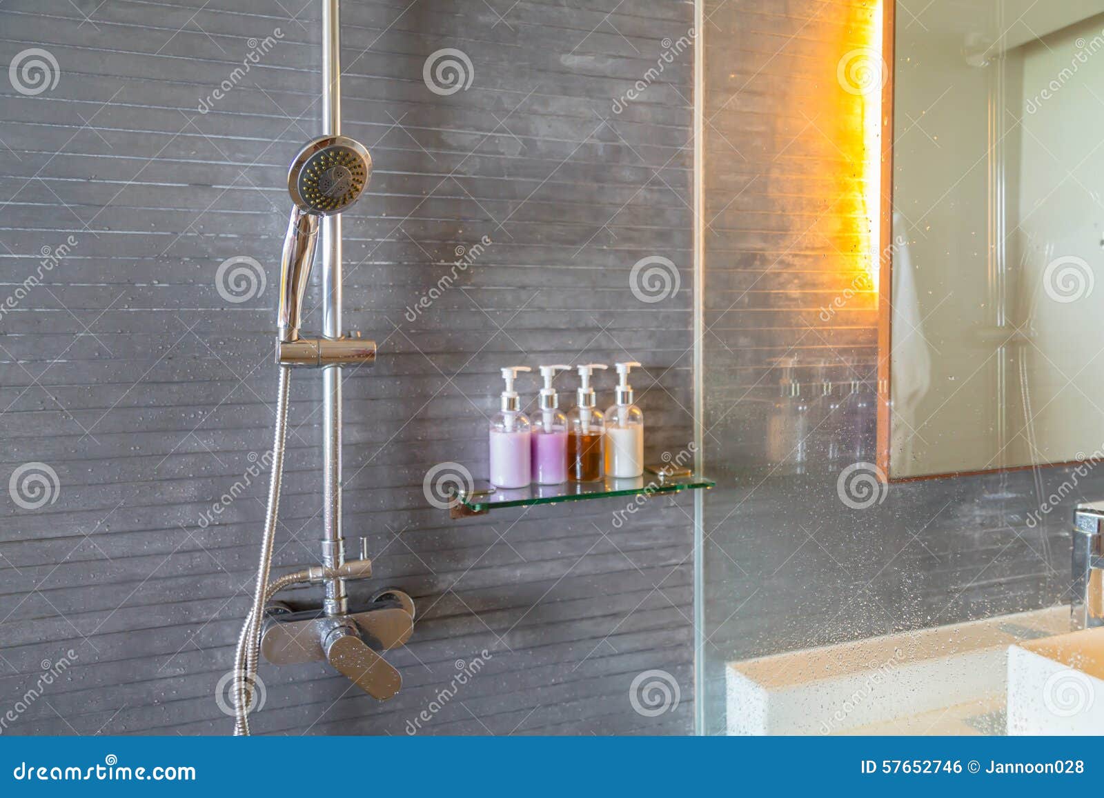 Shower while running water stock photo. Image of plumbing - 57652746