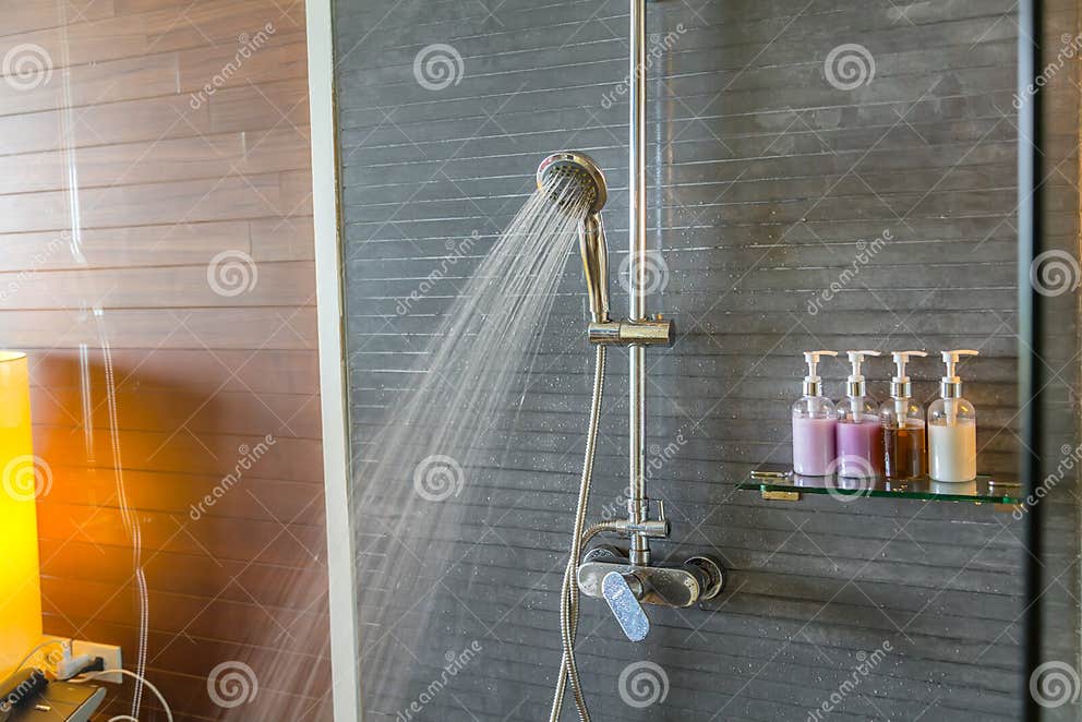 Shower while running water stock photo. Image of droplets - 57652822