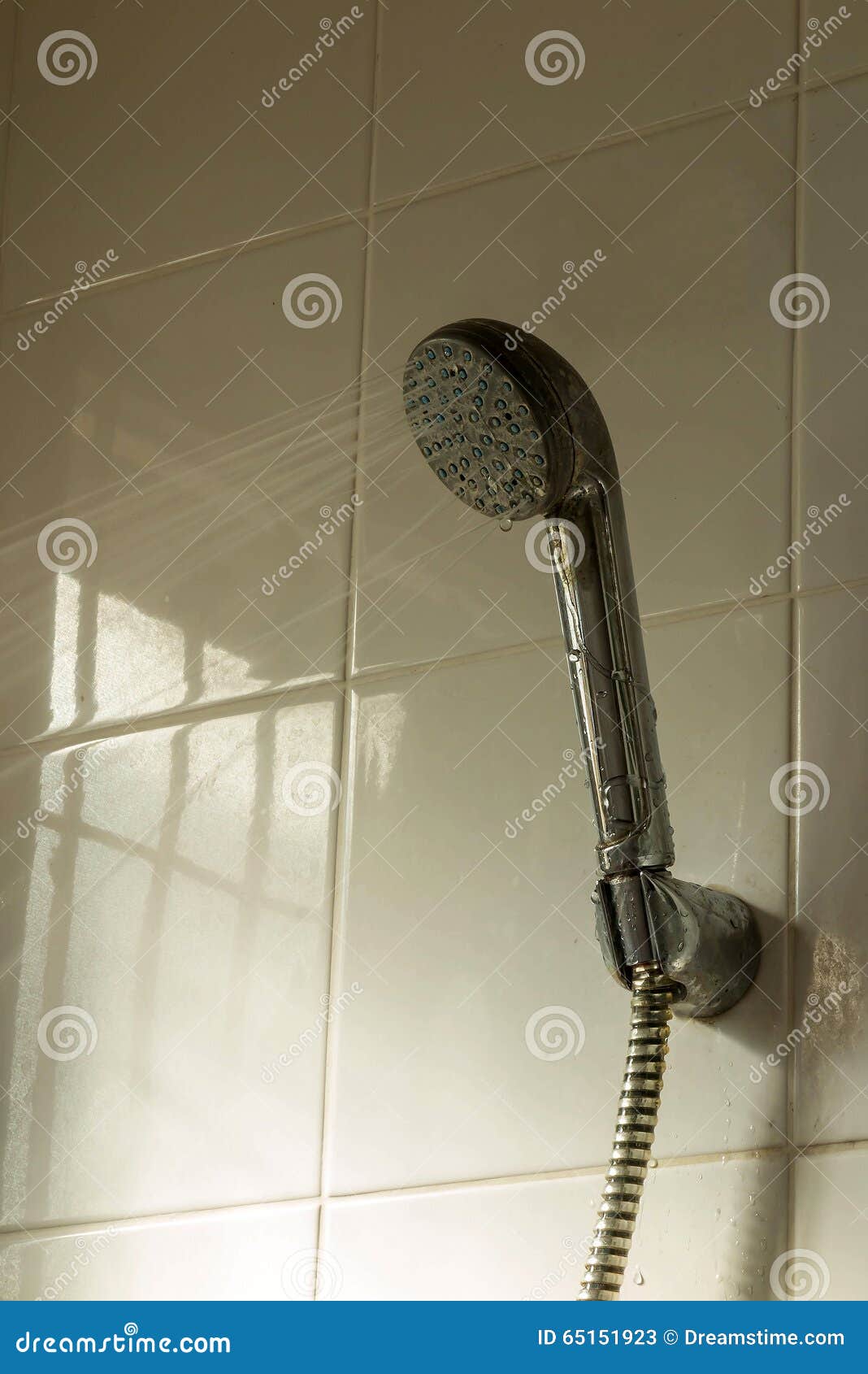 Shower with Running Water in Bathroom Stock Image - Image of light ...