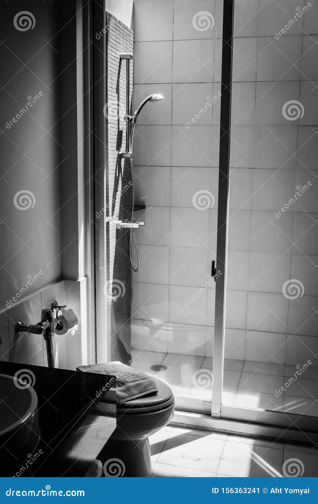 Shower with running water. stock image. Image of smile - 156363241
