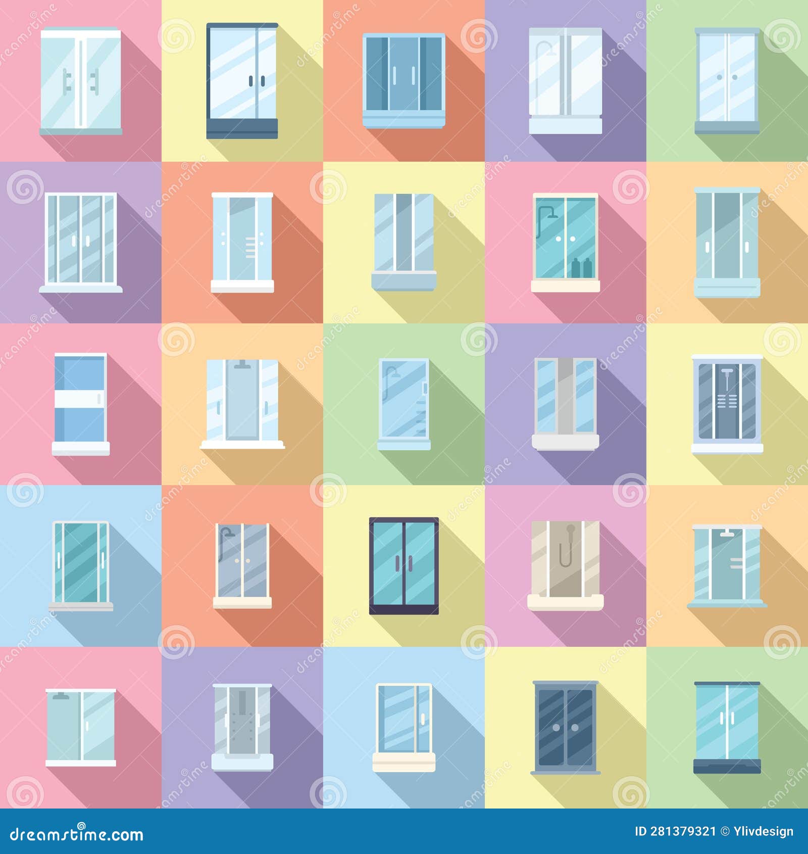 Shower Stall Icons Set Flat Vector. Ceramic Bathroom Stock Vector - Illustration of vector ...