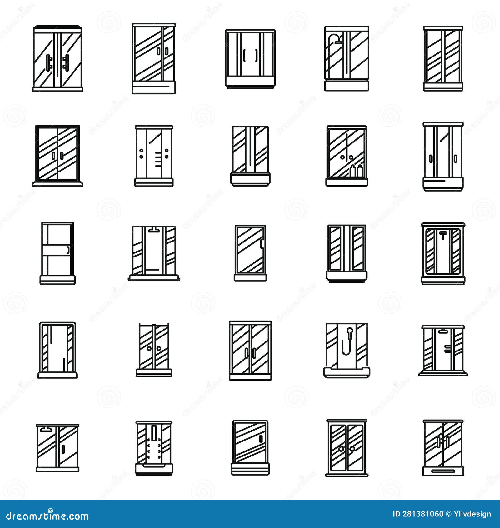 Shower Stall Icons Set Outline Vector. Ceramic Bathroom Stock ...