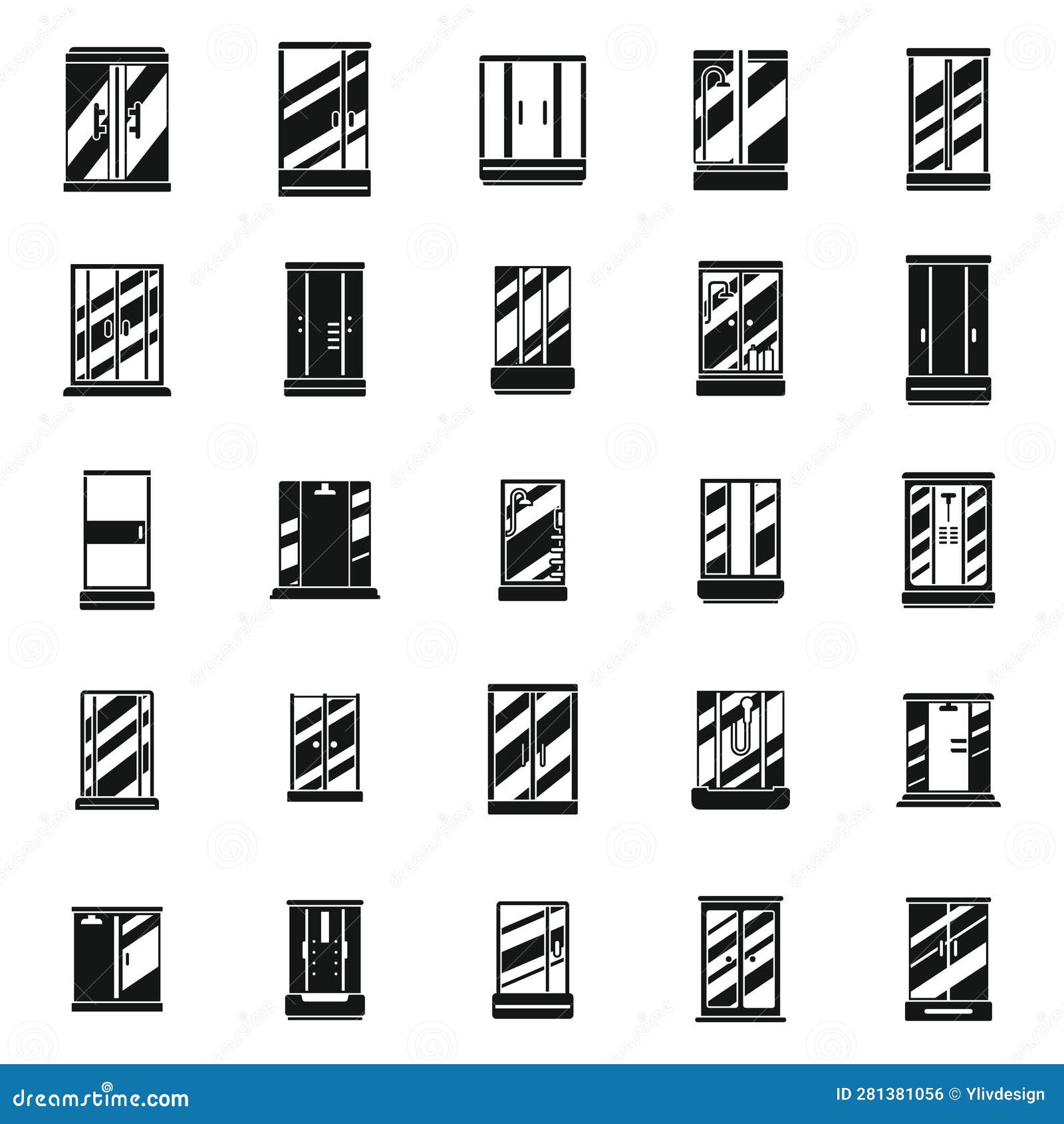 Shower Stall Icons Set Simple Vector. Ceramic Bathroom Stock ...
