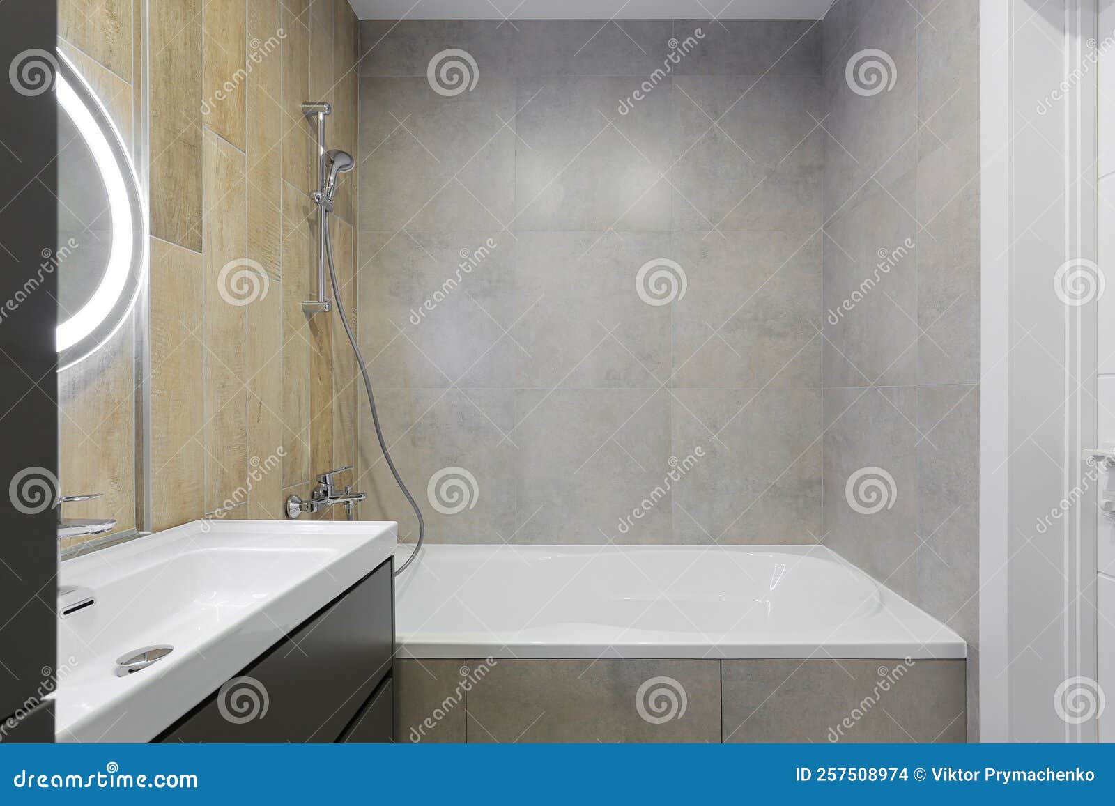 Shower System with Bathtub in the Bathroom Stock Photo - Image of clean ...