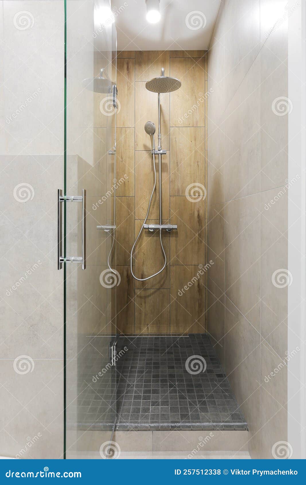 Shower System in the Shower Room Stock Photo - Image of glass, brown ...