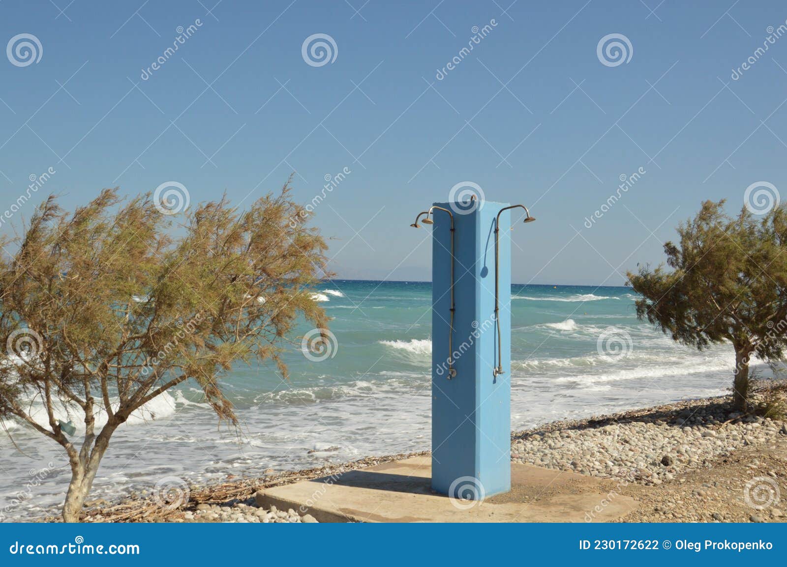 Shower Water Flush Shower on Rhodes Beach in Greece Stock Photo - Image ...