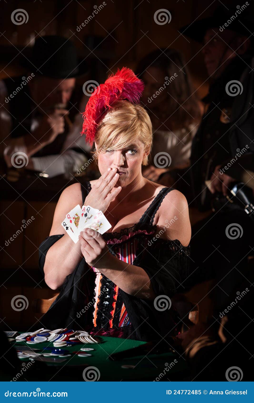 Showgirl with Hand of Cards Stock Image - Image of embarrassed, indoors ...