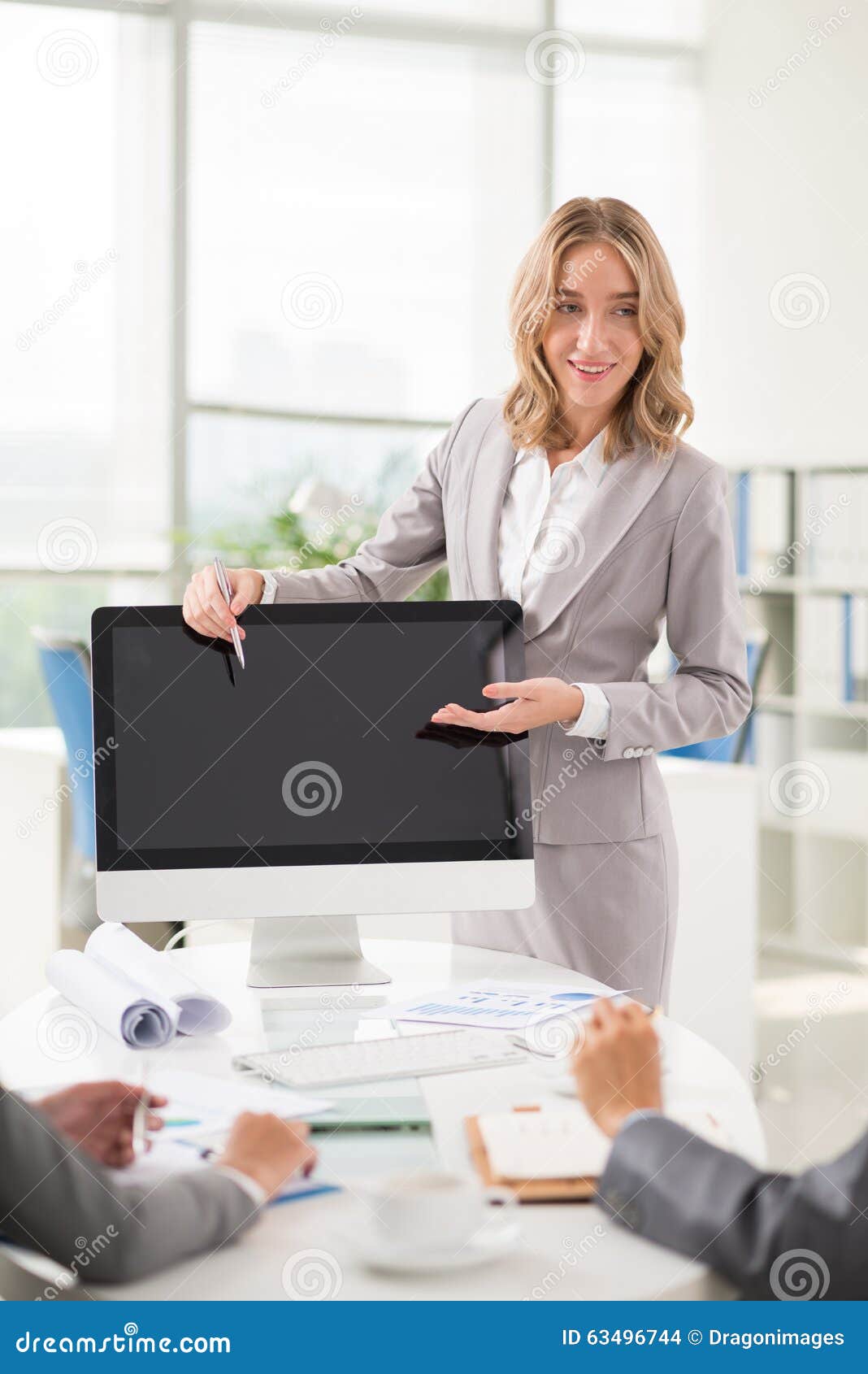 Showing financial data stock photo. Image of blond, woman - 63496744