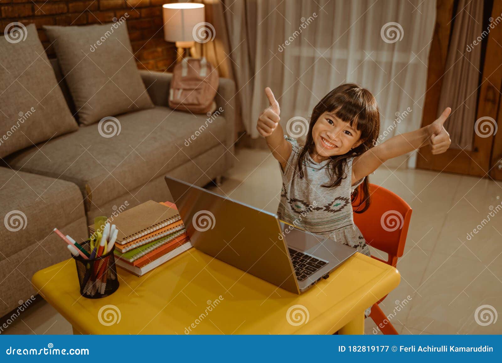 Showing Thumb Up while Doing Homework Stock Image - Image of cheerful ...