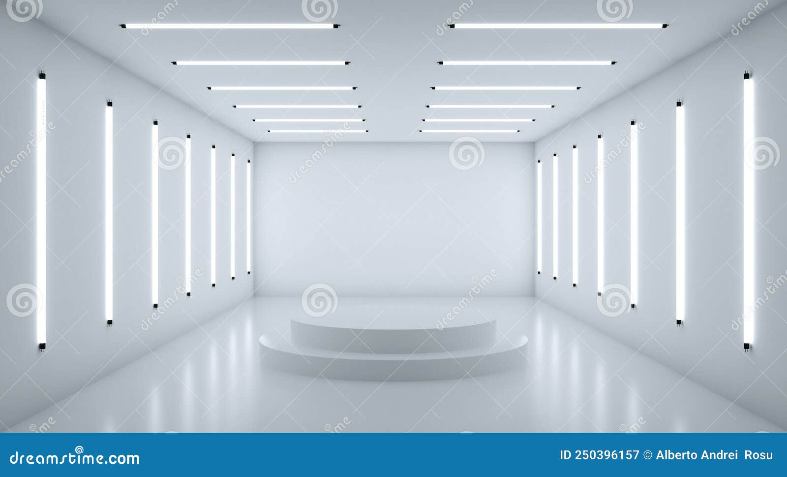 Interior of a Showroom with a Stage and Neons . Stock Illustration ...