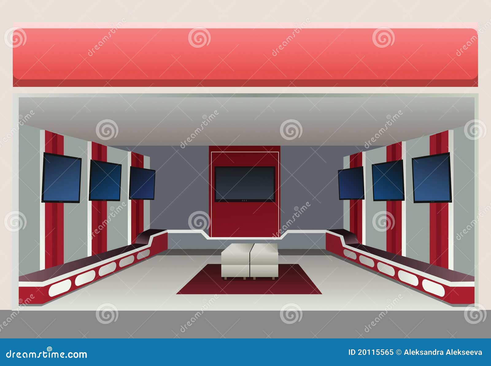 Showroom with tv in shop stock vector. Illustration of hall - 20115565