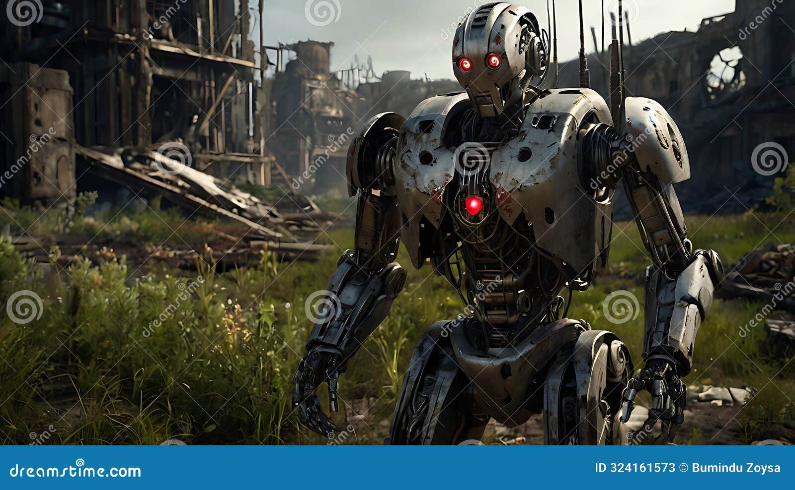 A Robot Destroyed a City. Generative AI. Stock Illustration ...
