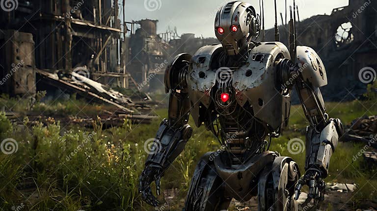 A Robot Destroyed a City. Generative AI. Stock Illustration ...