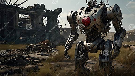 A Robot Destroyed a City. Generative AI. Stock Illustration ...