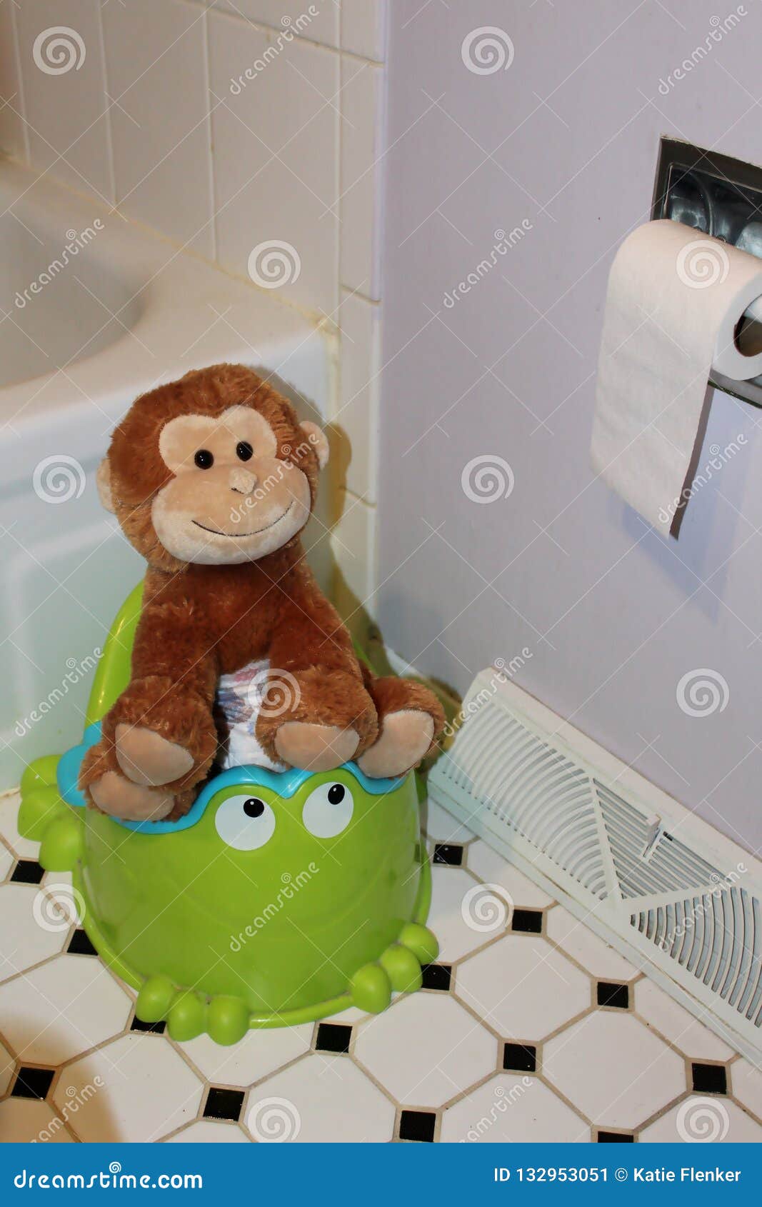 Stuffed Monkey Sitting on Child`s Potty Stock Image - Image of ...