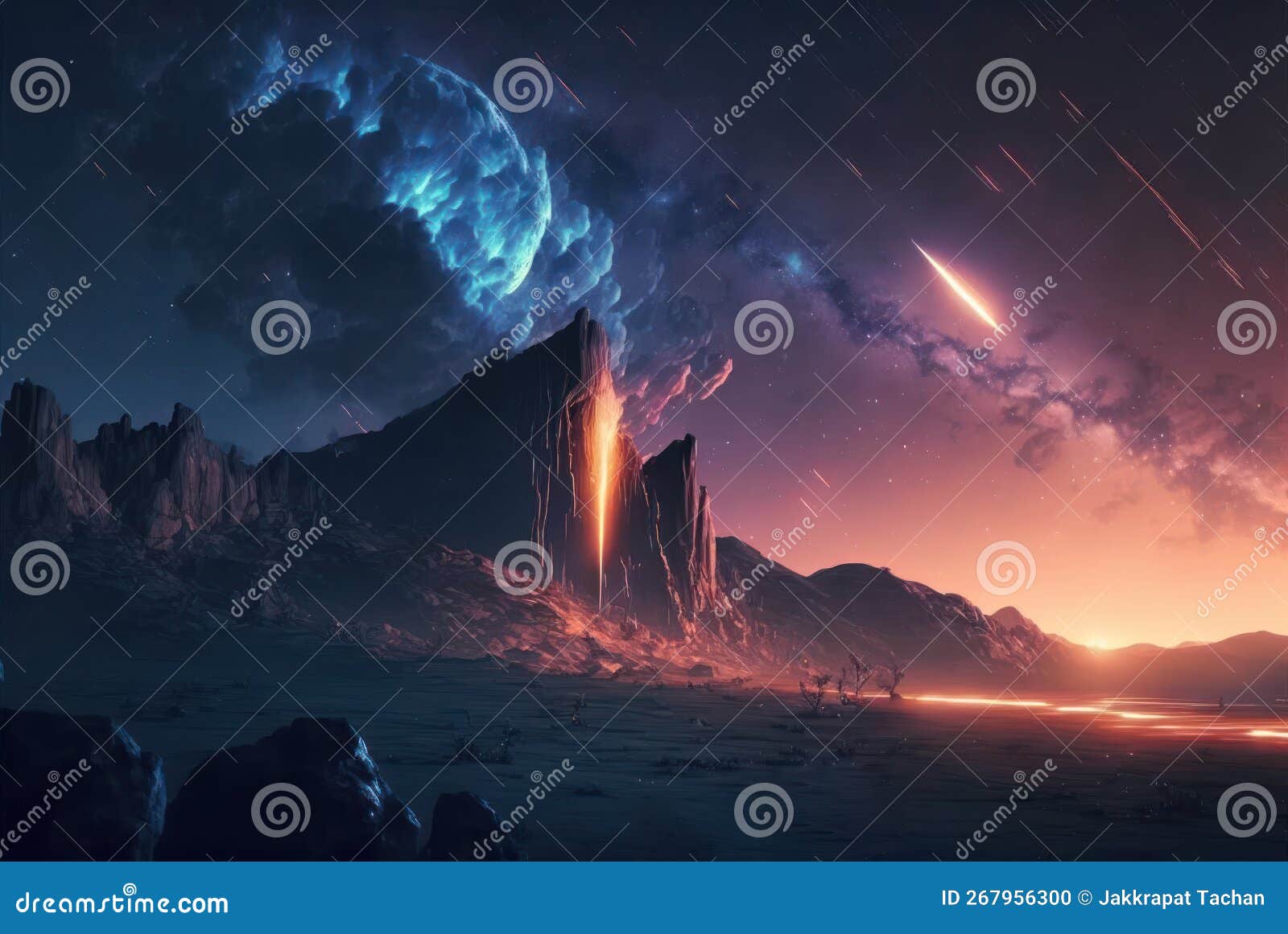 Shows Stars in the Shadows of Small Trees. Stock Illustration ...