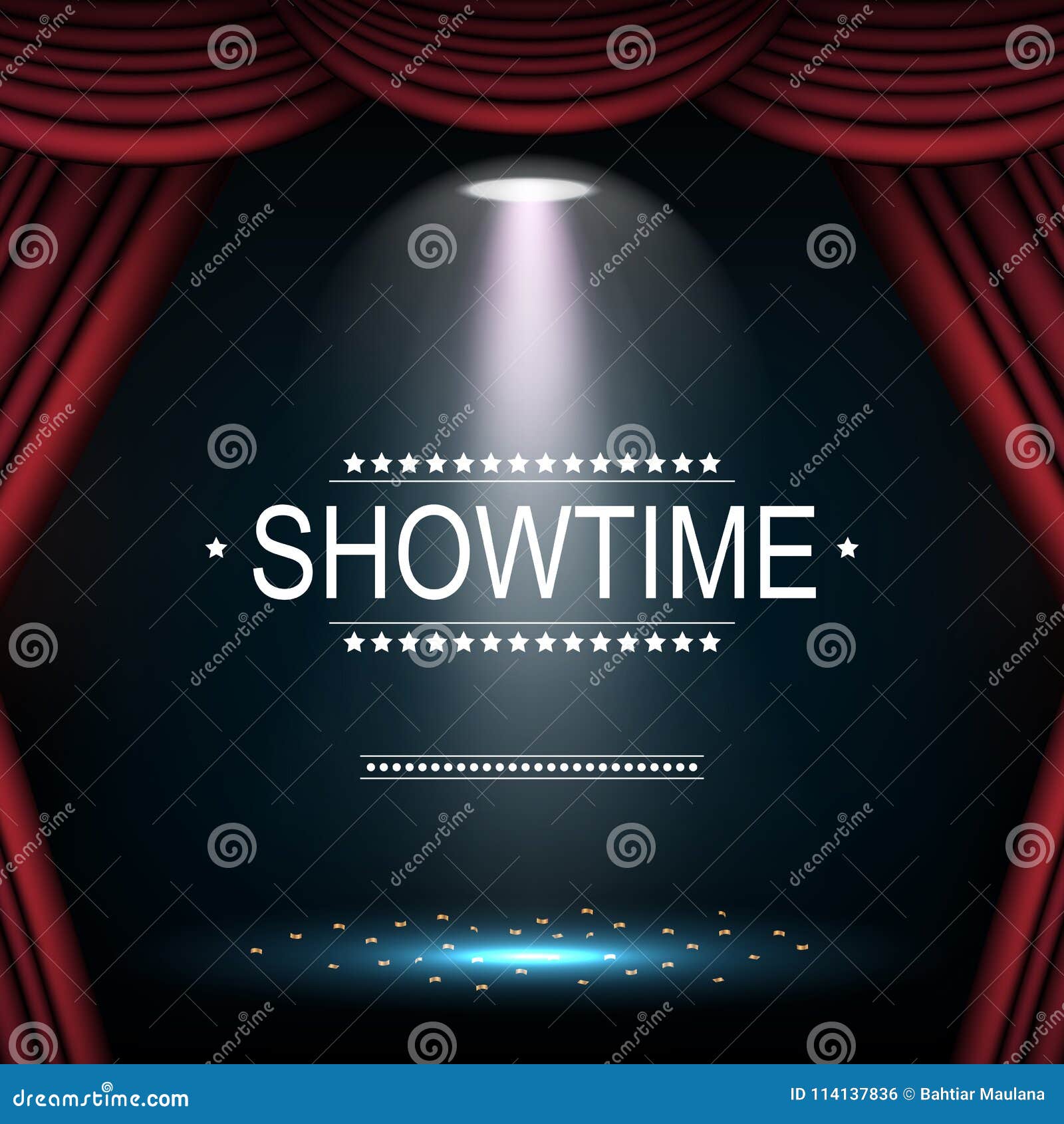 Showtime Background with Curtain Illuminated by Spotlights Stock Vector ...