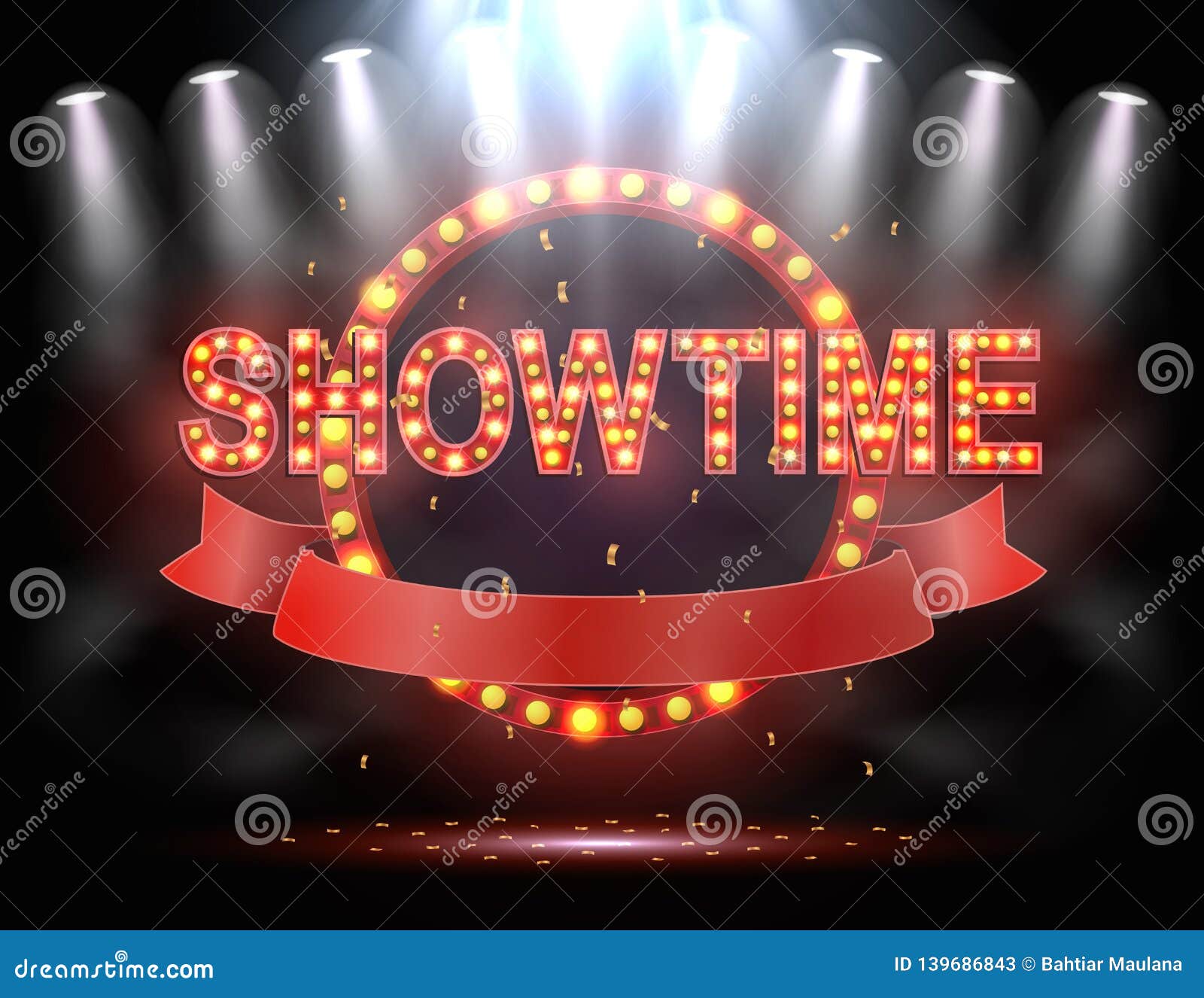 Showtime Background Illuminated By Spotlights Cartoon Vector ...