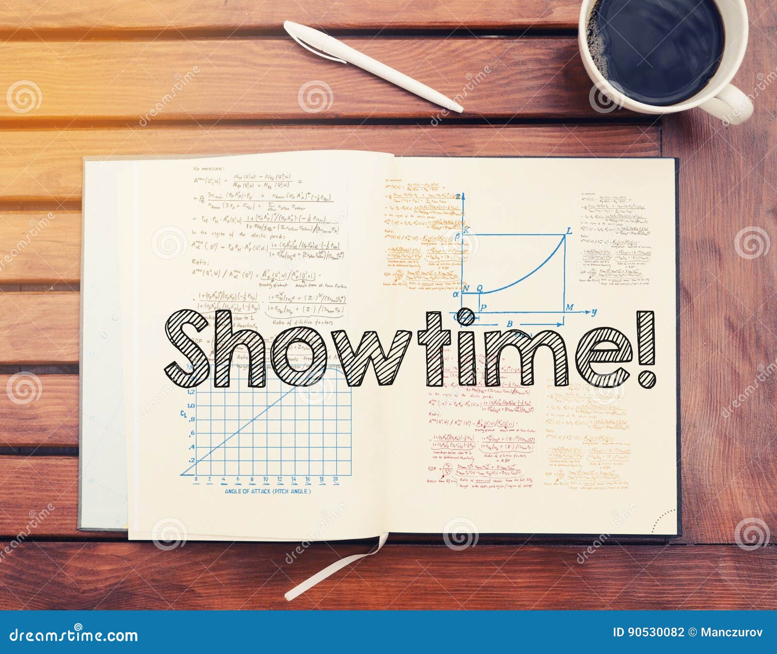Showtime : Text Inside Notebook on Table with Coffee Stock Photo ...