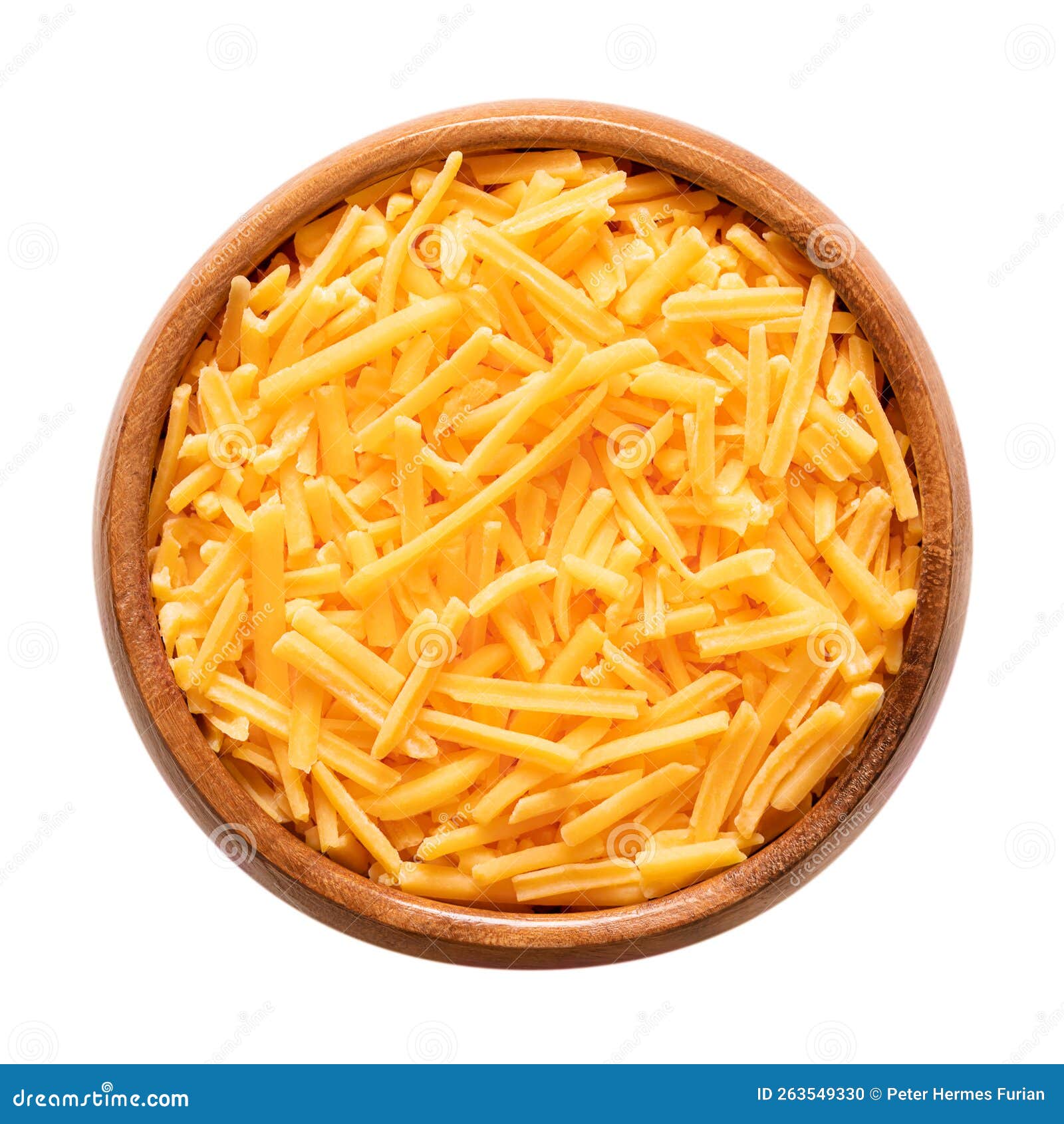 Shredded Cheddar Cheese, Grated Natural Cheese, in a Wooden Bowl Stock ...