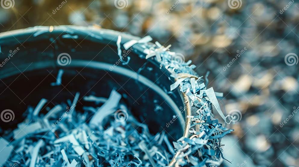 Shredded Documents Spilling from Paper Shredder Waste Container with ...